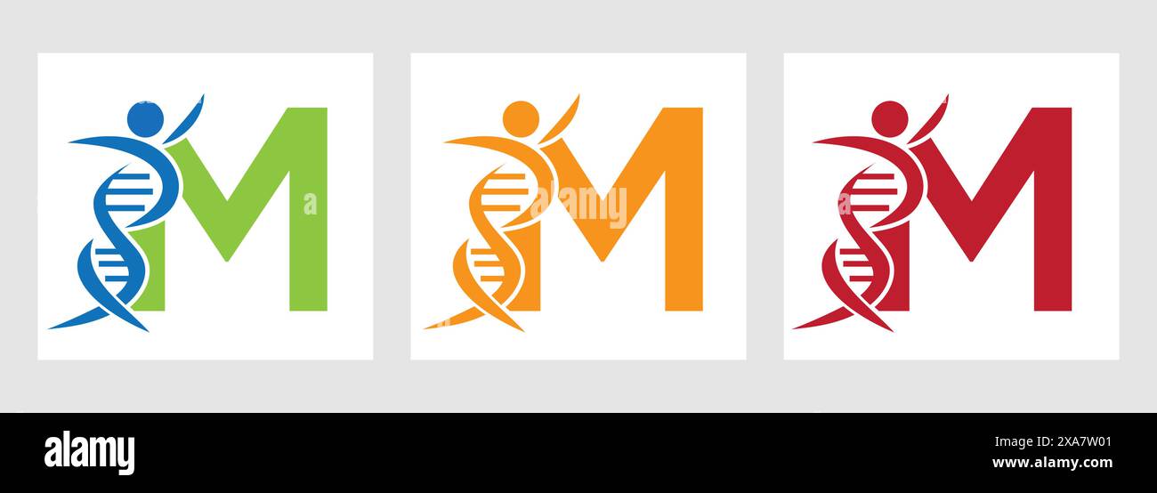 Letter M DNA Logo With Human Symbol. DNA Cell Icon. Health Care Sign ...
