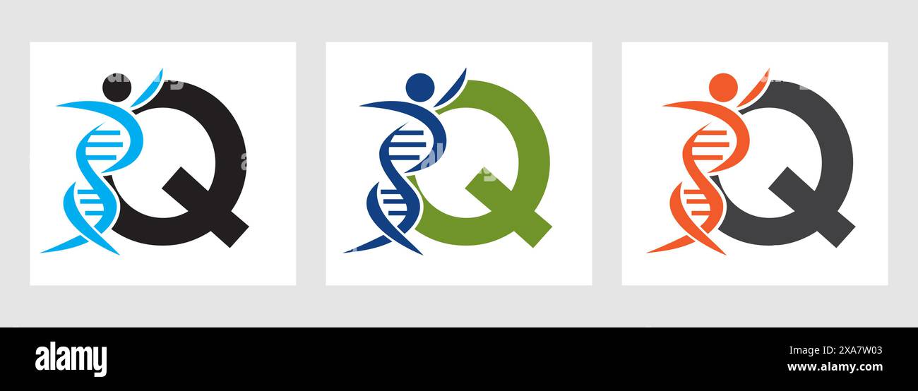 Letter Q DNA Logo With Human Symbol. DNA Cell Icon. Health Care Sign ...
