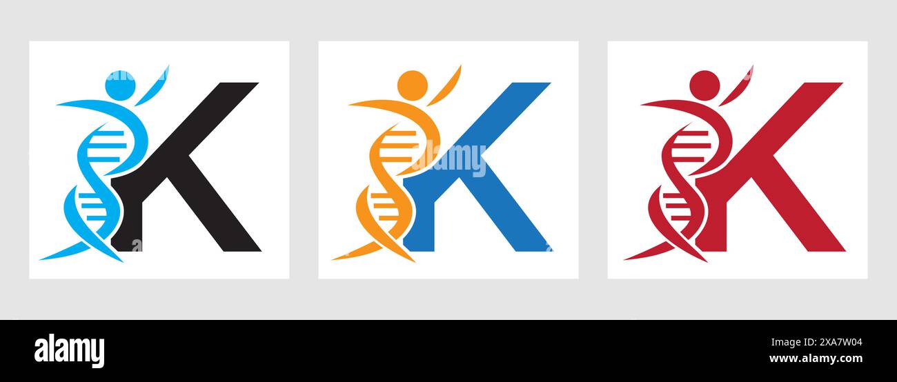 Letter K DNA Logo With Human Symbol. DNA Cell Icon. Health Care Sign ...