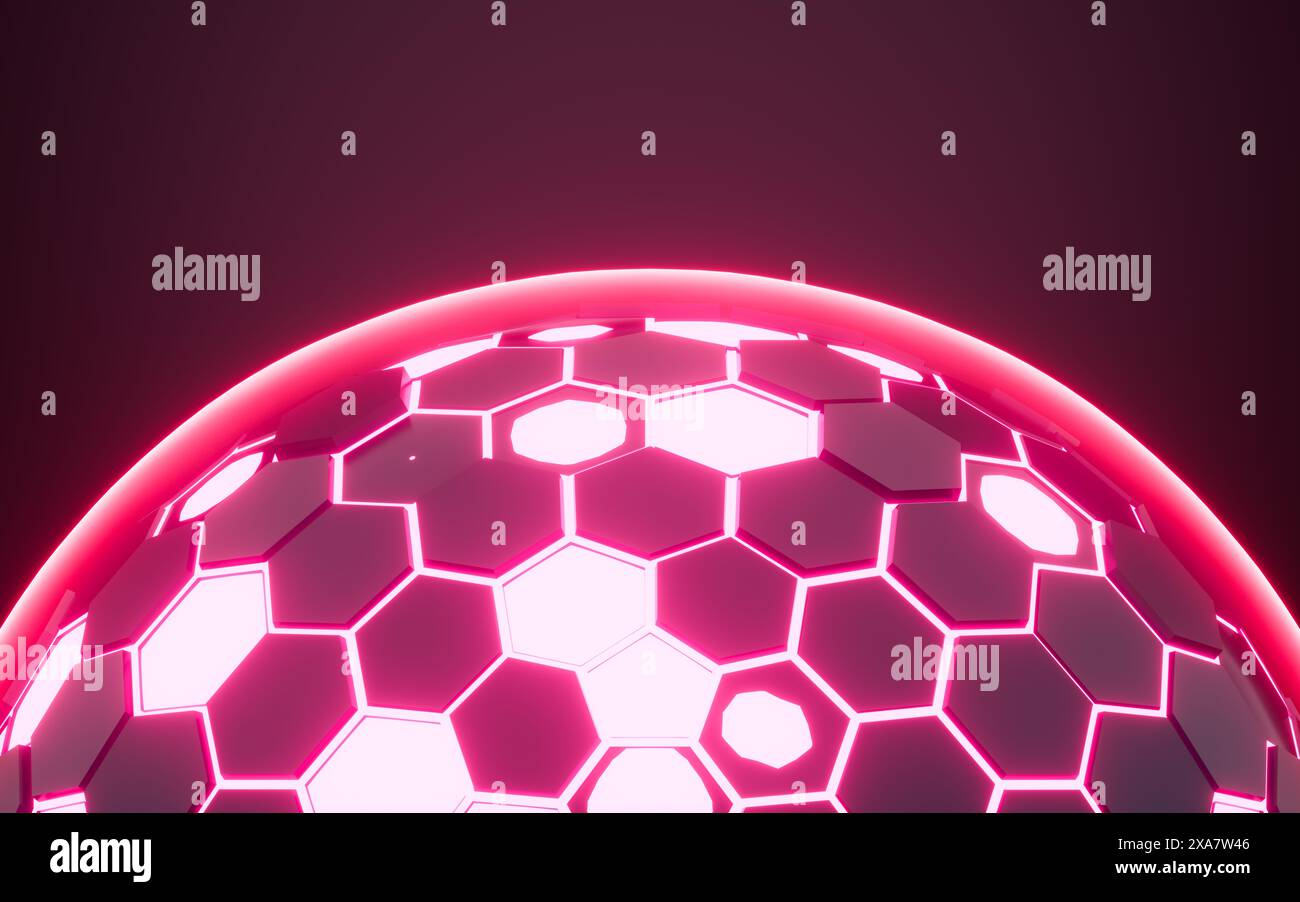 Abstract hexagonal sphere, neon glowing sphere, 3d rendering. 3d ...