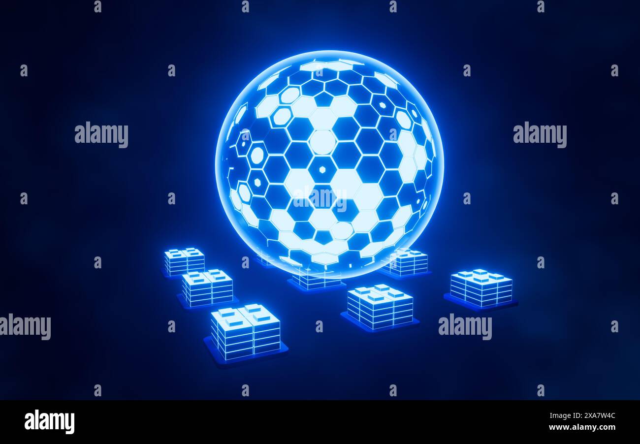 Abstract glowing sphere, cloud computing and data centre, 3d rendering. 3d illustration Stock ...