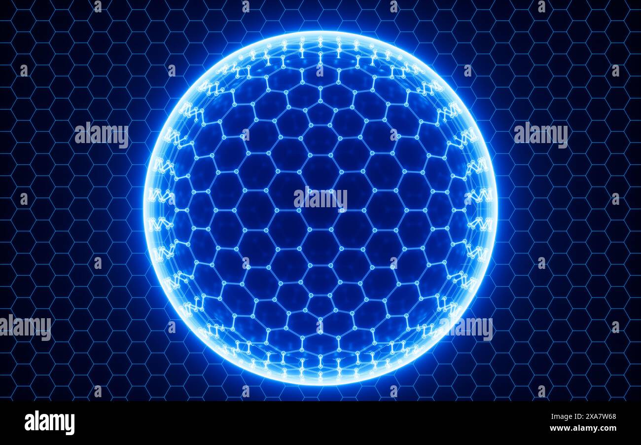 Abstract hexagonal sphere, neon glowing sphere, 3d rendering. 3d ...