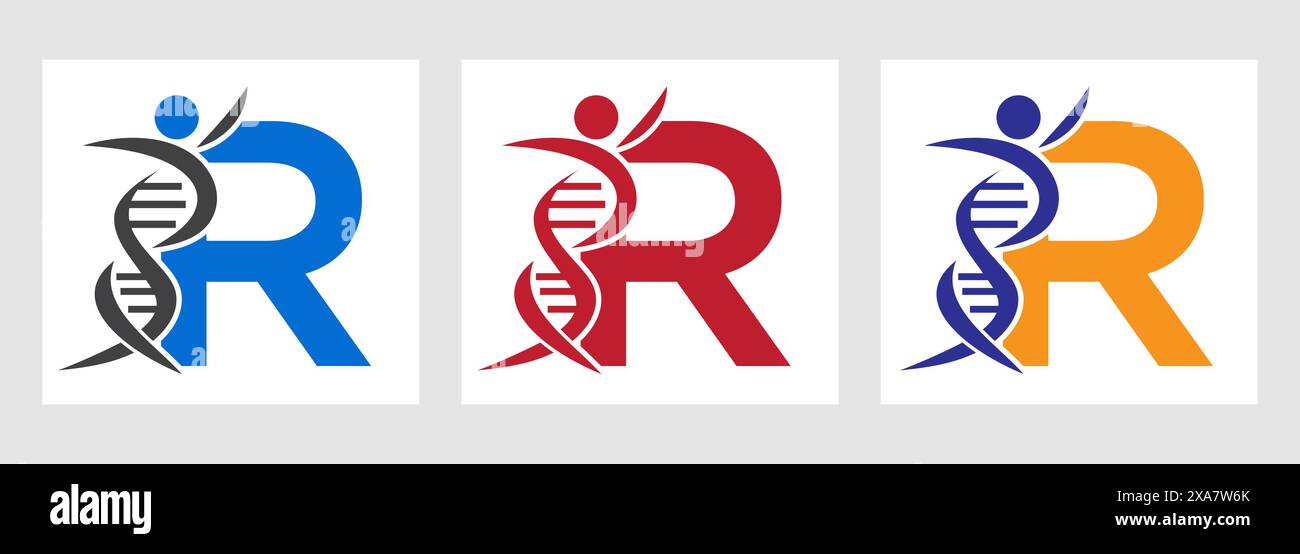 Letter R DNA Logo With Human Symbol. DNA Cell Icon. Health Care Sign ...
