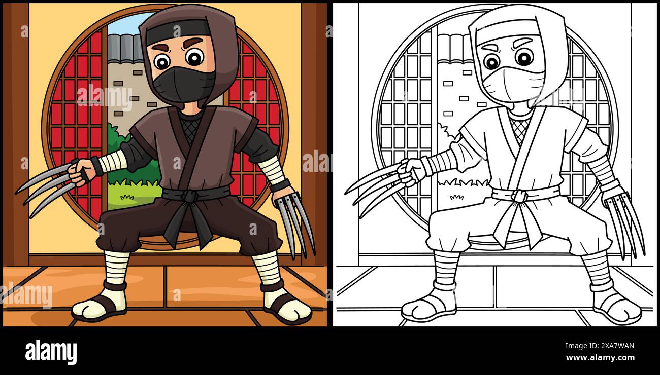 Ninja with Claws Coloring Colored Illustration Stock Vector Image & Art ...