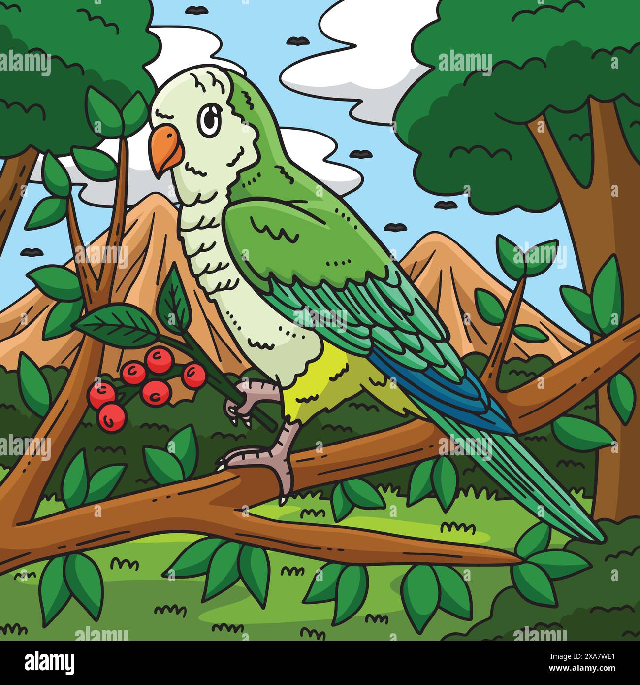 Monk Parakeet Bird Colored Cartoon Illustration Stock Vector Image ...