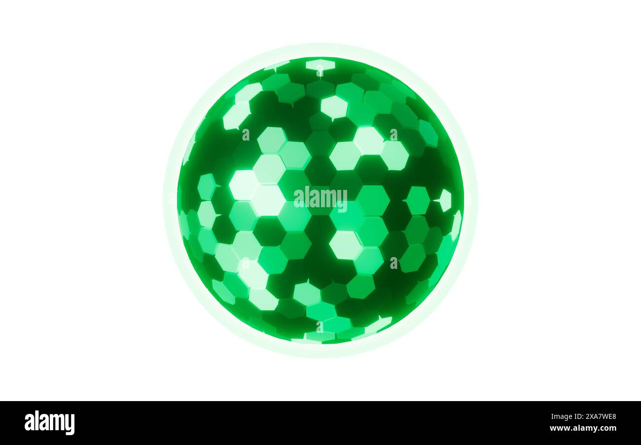 Abstract hexagonal sphere, neon glowing sphere, 3d rendering. 3d ...
