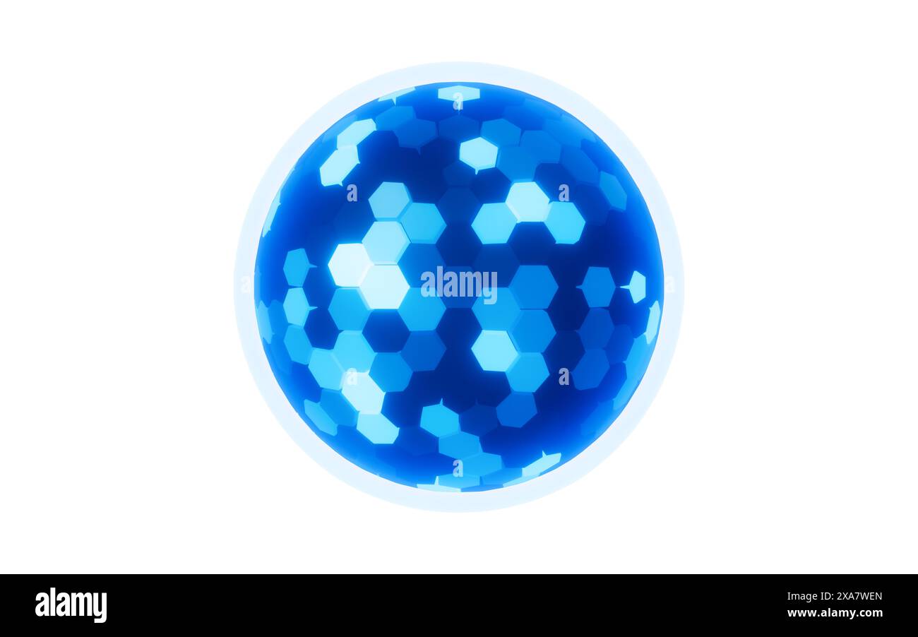 Abstract hexagonal sphere, neon glowing sphere, 3d rendering. 3d ...