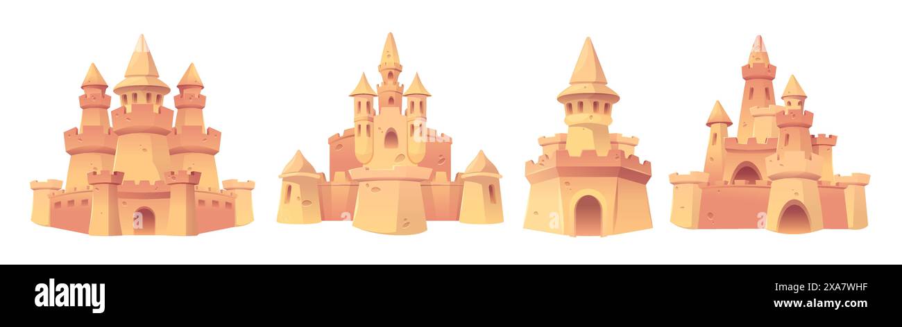 Sand castles set isolated on white background. Vector cartoon ...