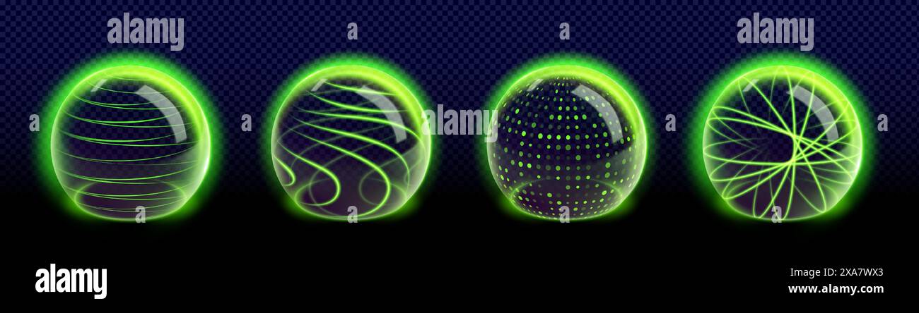 Protect sphere with green neon glow pattern. Realistic 3d vector ...