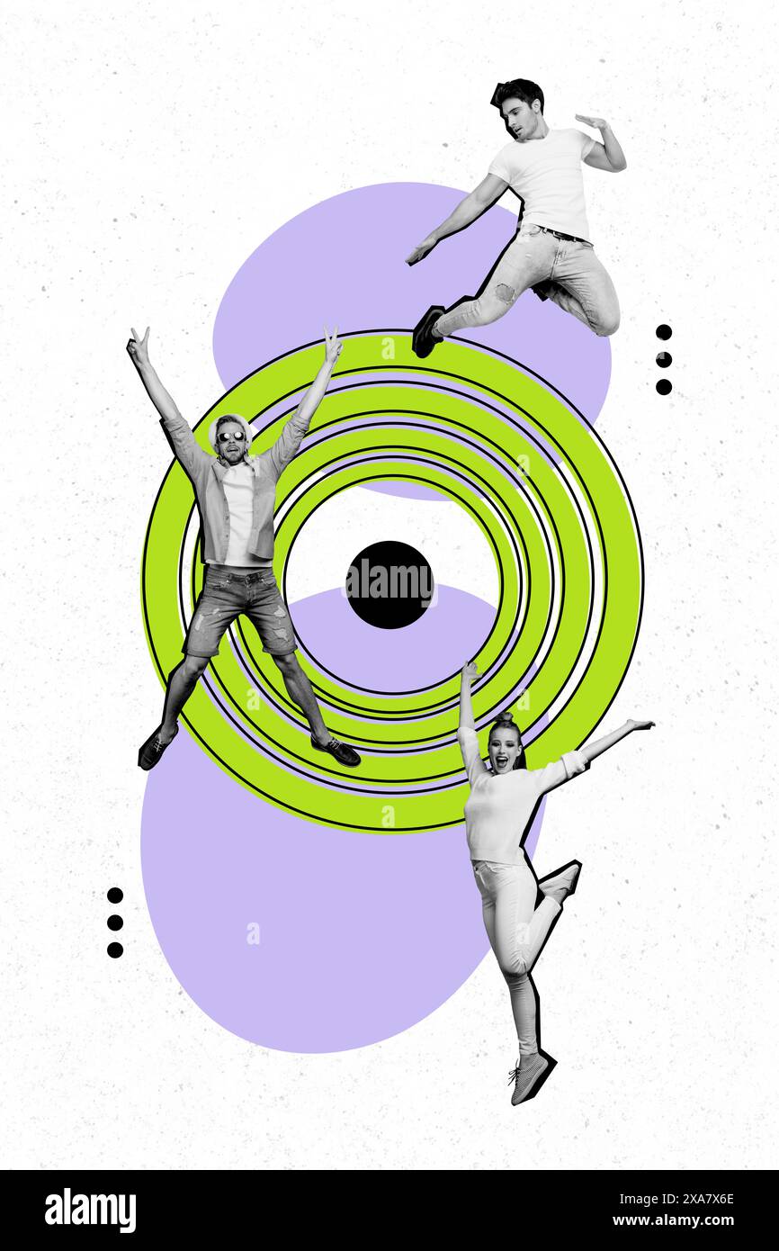 Vertical poster collage young positive people teamwork cooperation ...