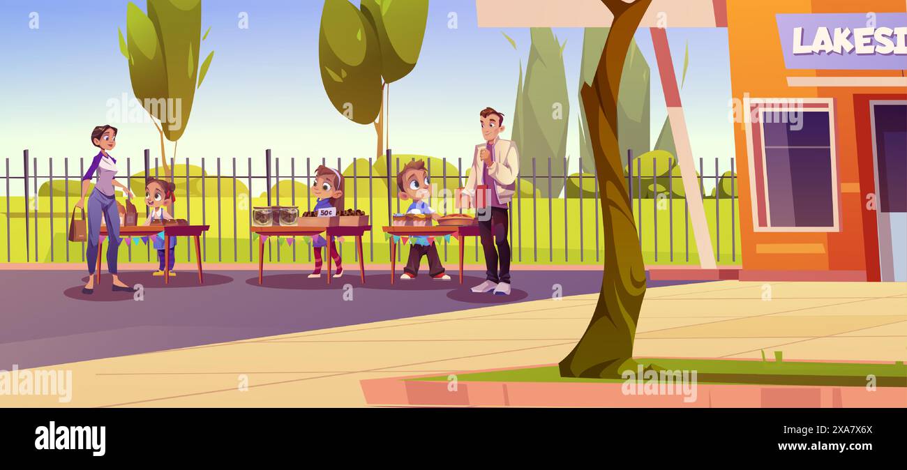 School food festival with kids selling cookies, cakes and pastries on ...