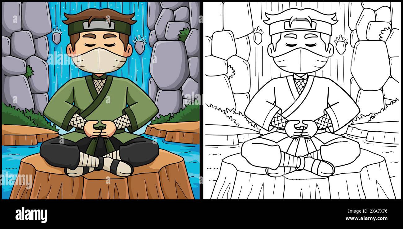 Ninja Meditation Coloring Colored Illustration Stock Vector Image & Art ...