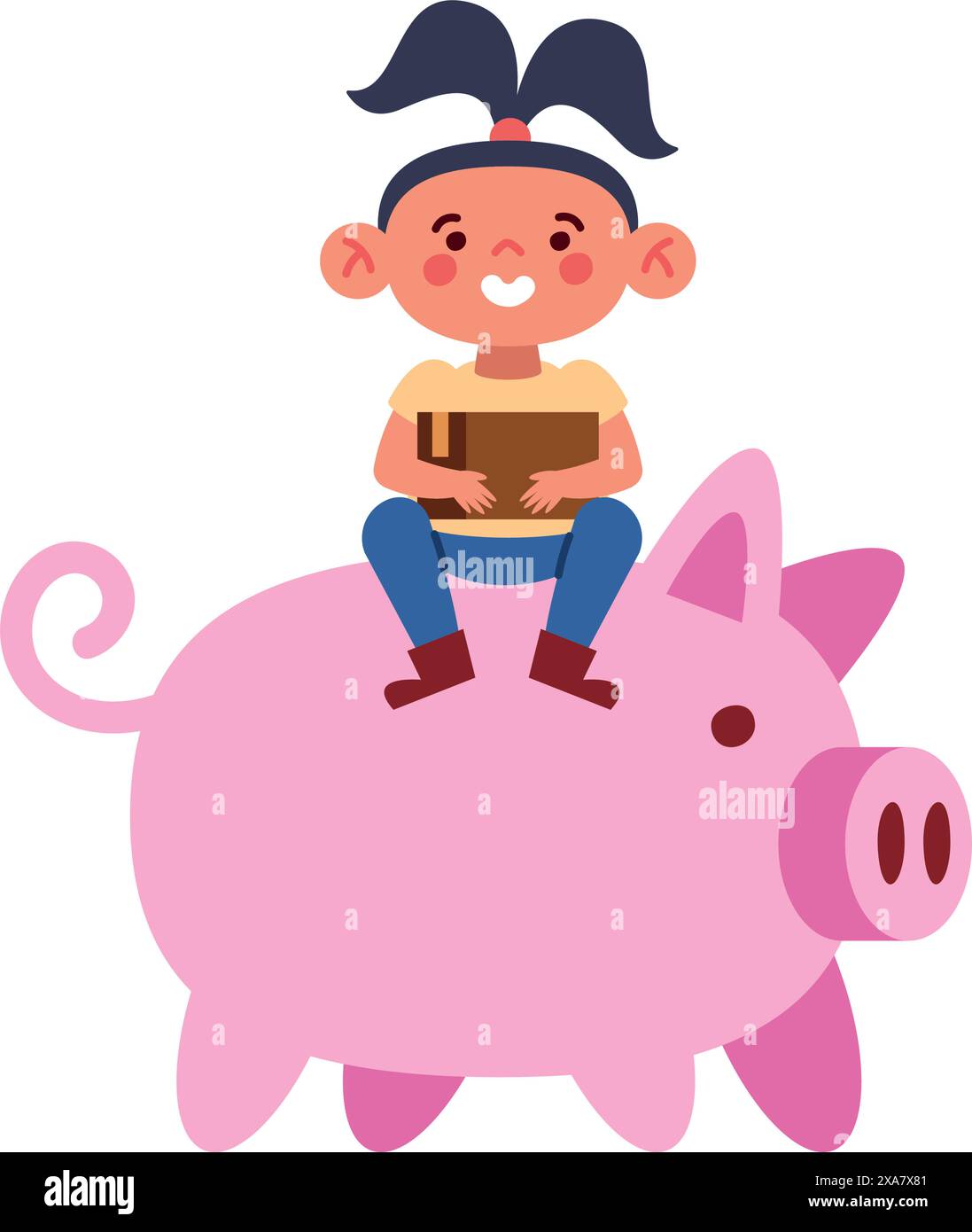 girl sitting on giant piggy bank with donation box Stock Vector Image ...