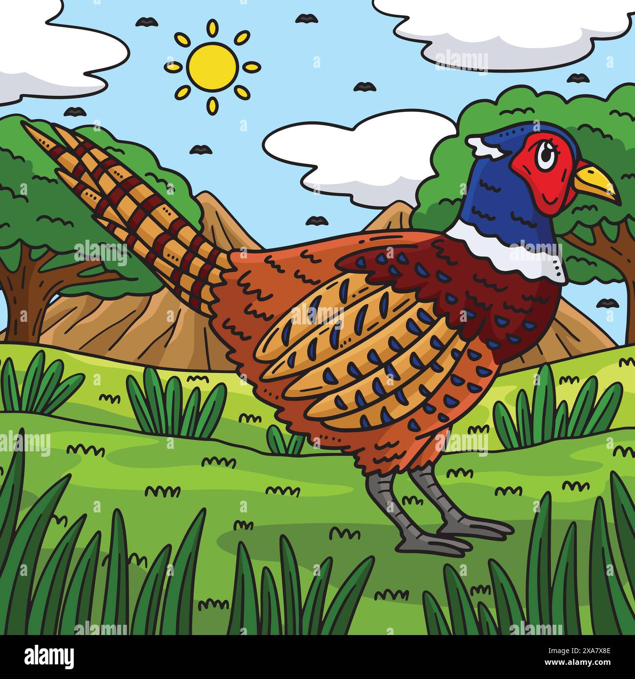 Common Pheasant Bird Colored Cartoon Illustration Stock Vector Image ...