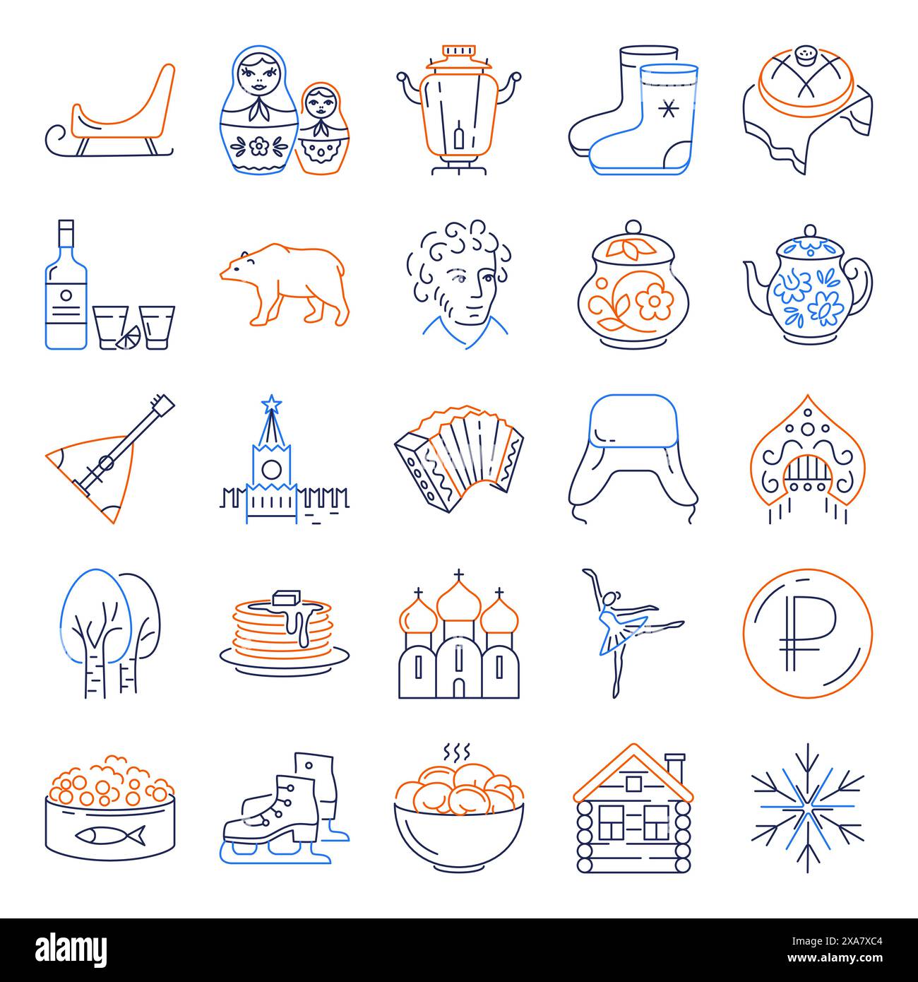 Russian national symbols icon set in line style. Vector illustration ...