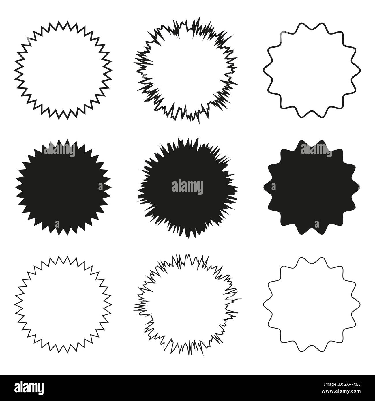 Abstract starburst icons. Vector circular shapes. Black and white ...