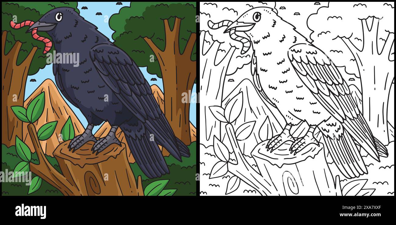 Crow Bird Coloring Page Colored Illustration Stock Vector Image & Art ...