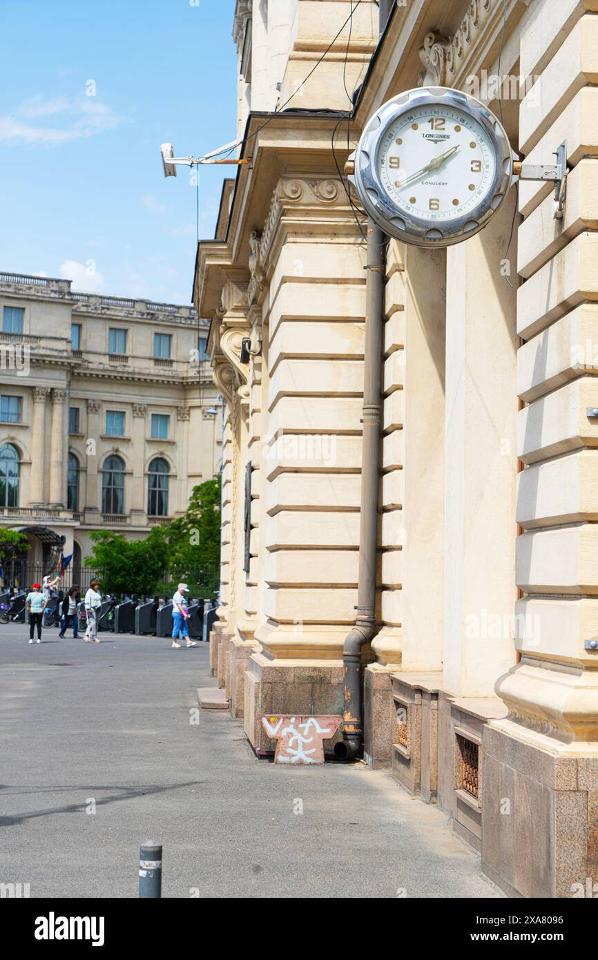 Bucharest, Romania. May 25, 2024. view of the clock on the wall of a ...
