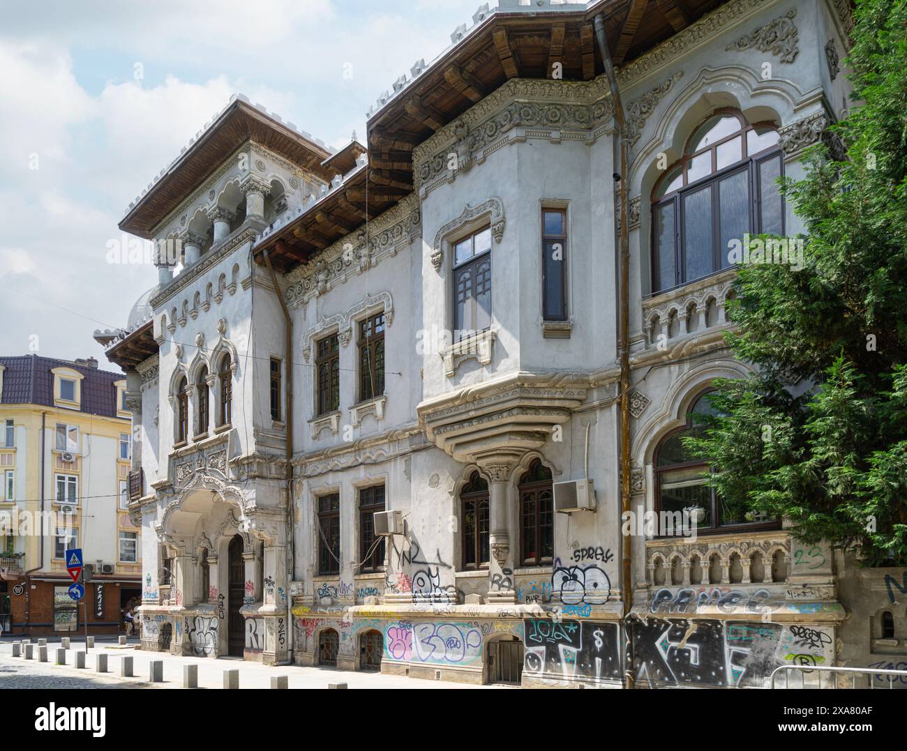 Bucharest, Romania. May 25, 2024. old decorated houses in the historic ...