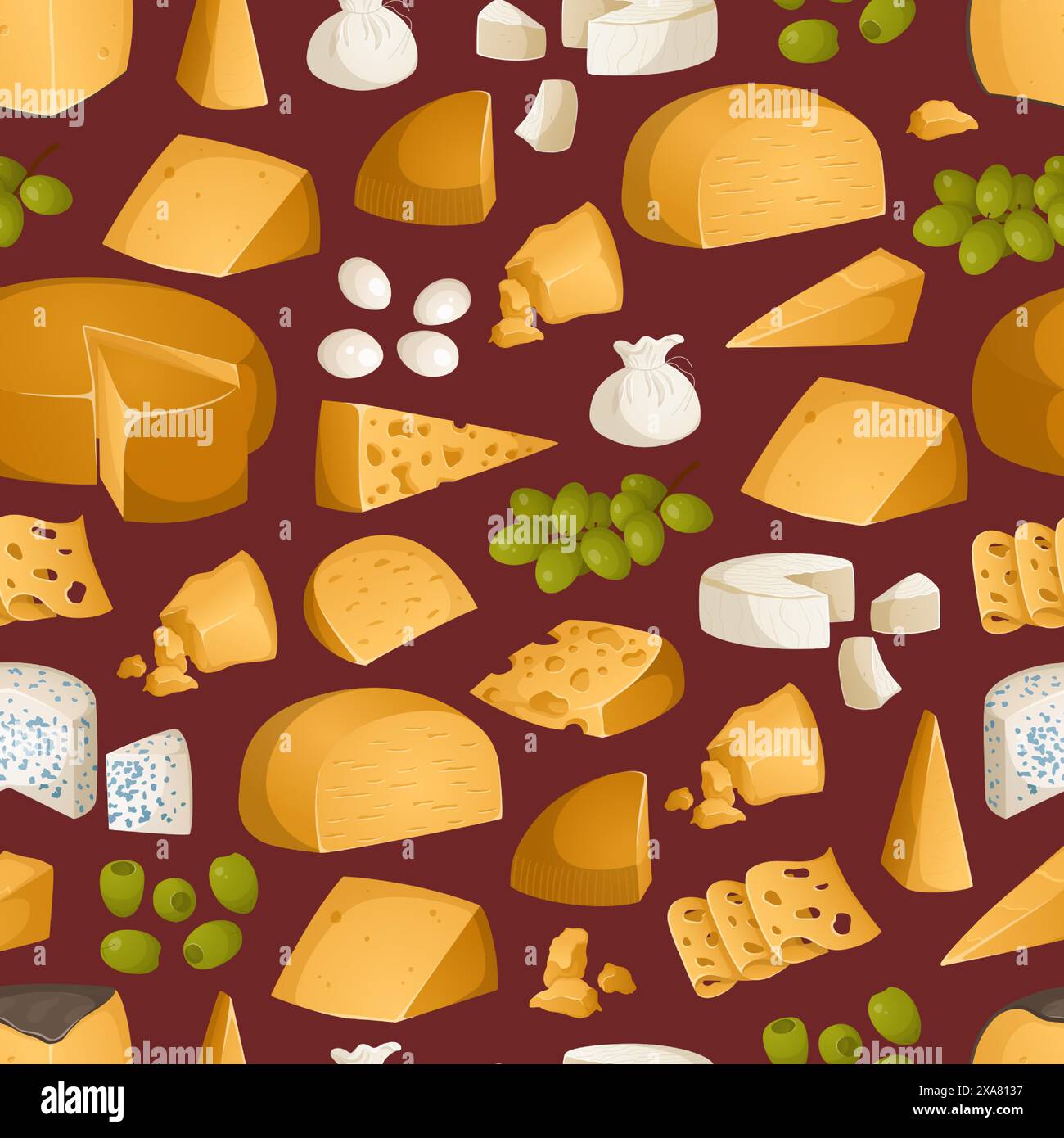 Seamless pattern of different types of cheeses and fruits. Appetizers ...