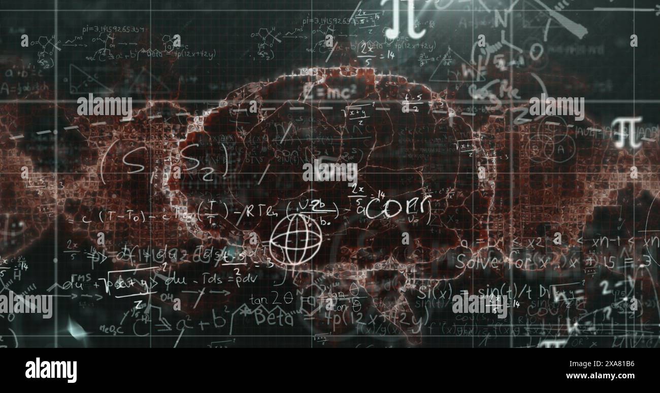 Image of scientific data processing over human brain and dna strand ...