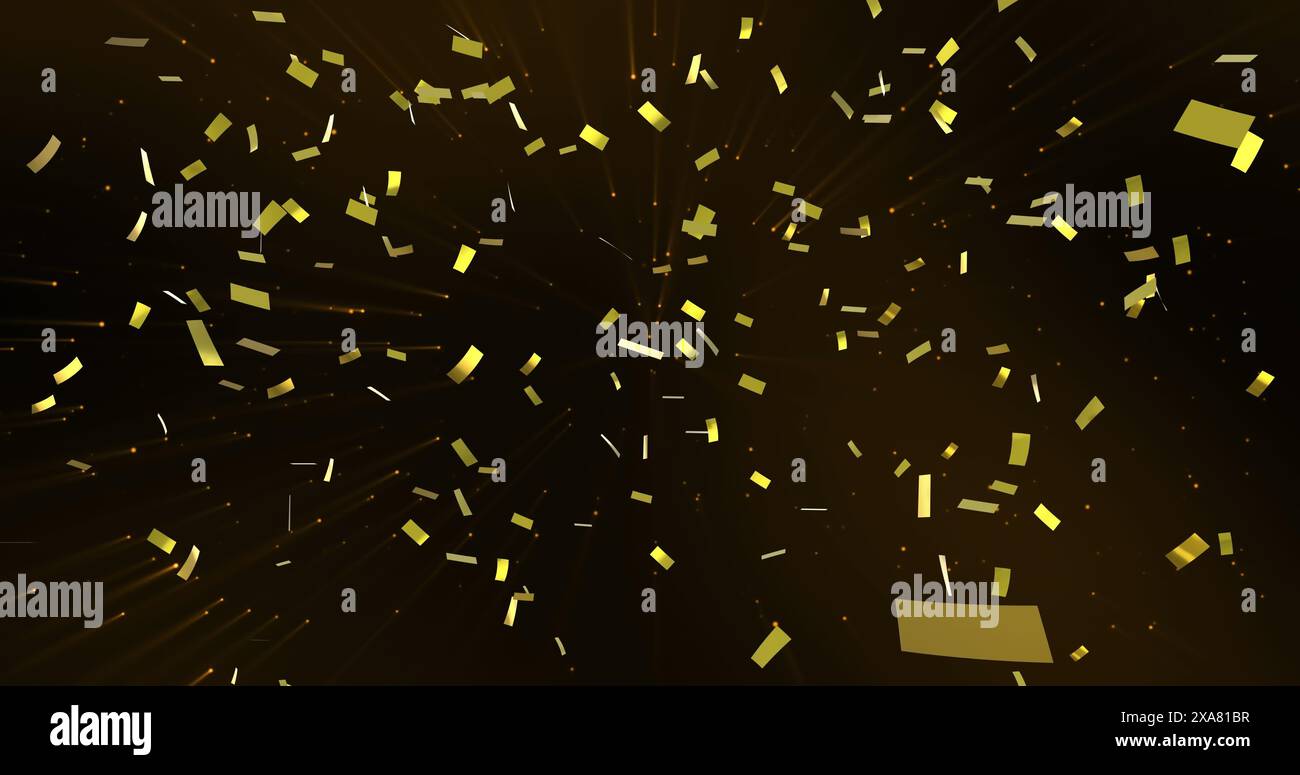 Image of confetti falling over black background Stock Photo - Alamy