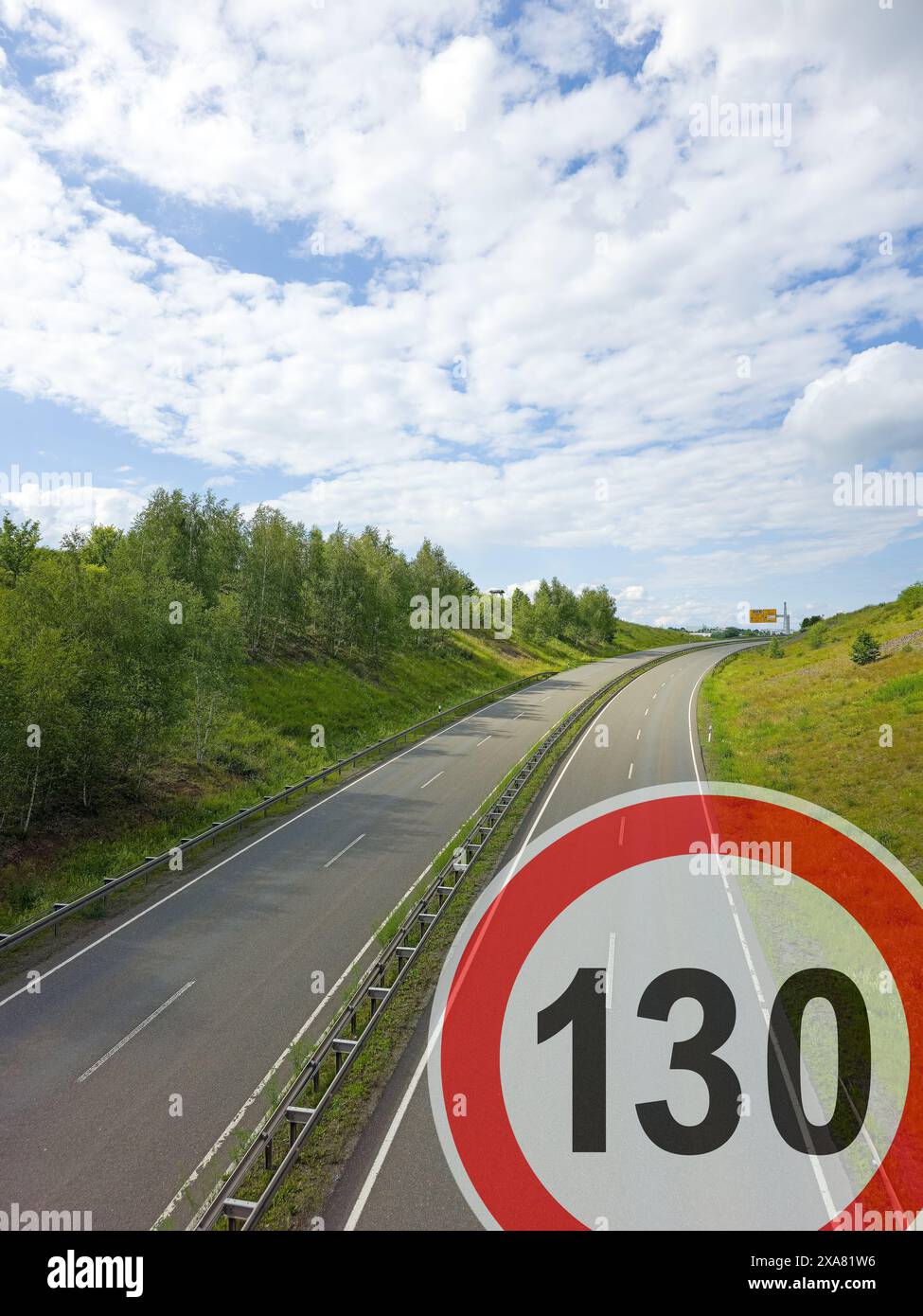 Highway with traffic sign 130 kmh as maximum speed Stock Photo - Alamy