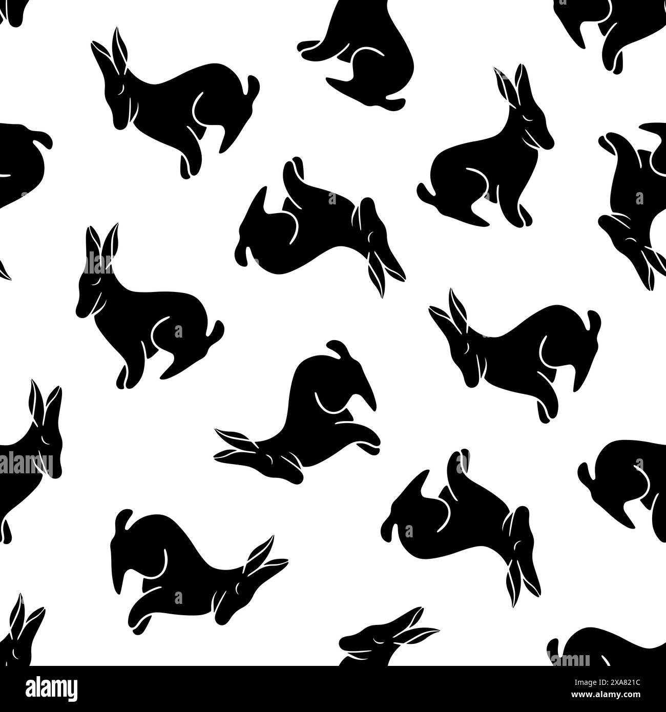 Vector isolated illustration of pattern with rabbits.Black and white ...