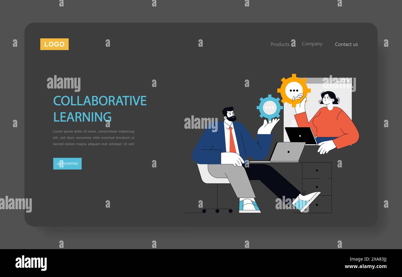 Soft Skills Training concept. Two professionals engaged in collaborative learning through tech ...