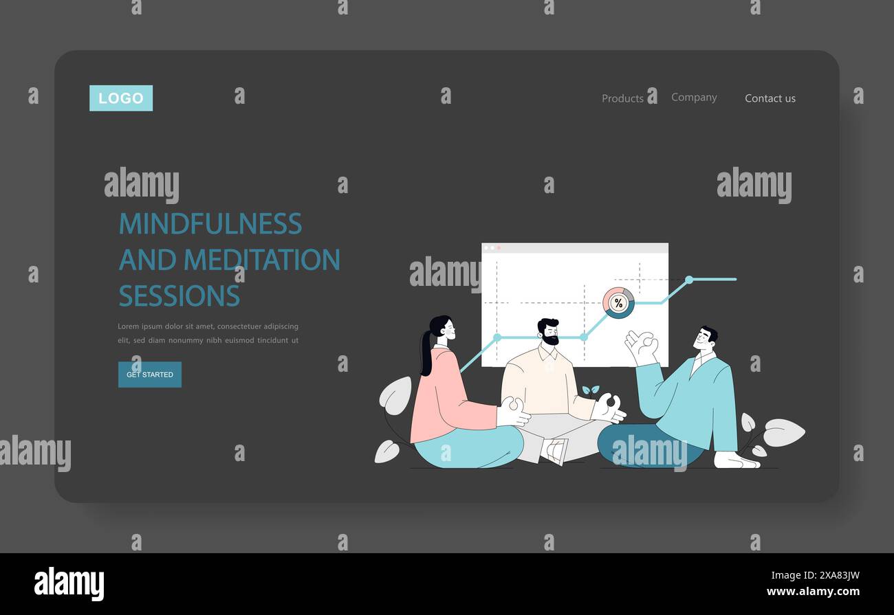 Mindfulness concept. Illustrated figures engage in meditation by a ...