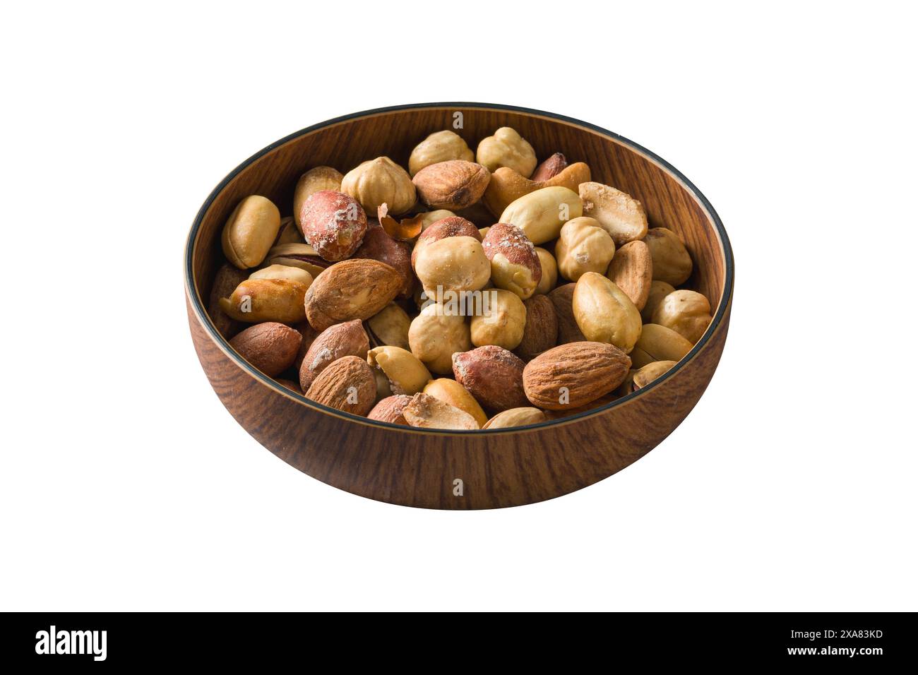 Roasted mixed nuts in wooden bowl on isolated white background Stock ...