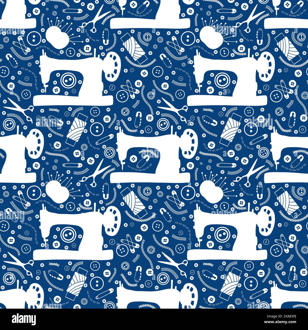Cartoon silhouette hobbies seamless sewing machine pattern for wrapping ...