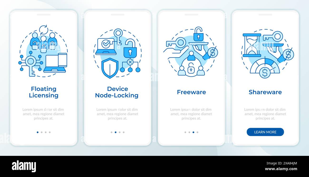 Software distribution models blue onboarding mobile app screen Stock ...
