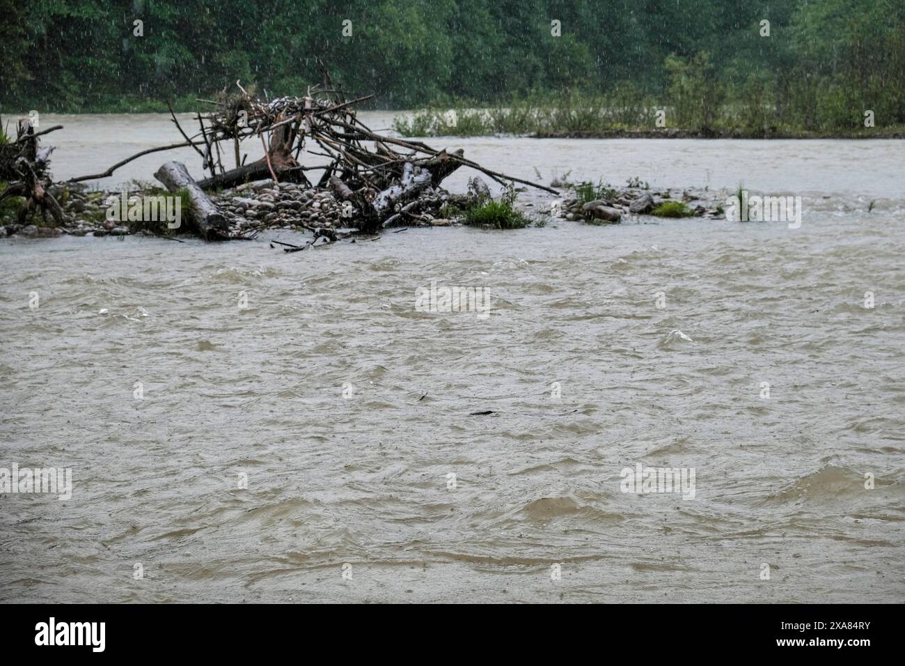 Flood, continuous rain, river, rain, flooding, Upper Bavaria, force of ...