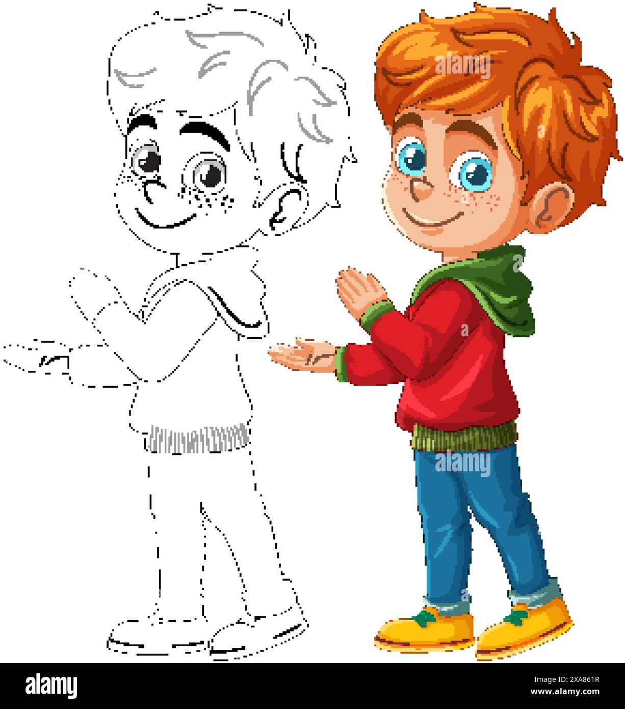 Boy in color and outline versions, smiling and clapping Stock Vector ...