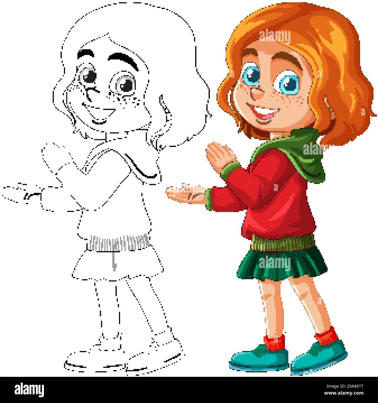 Smiling child illustration with color and outline versions Stock Vector ...