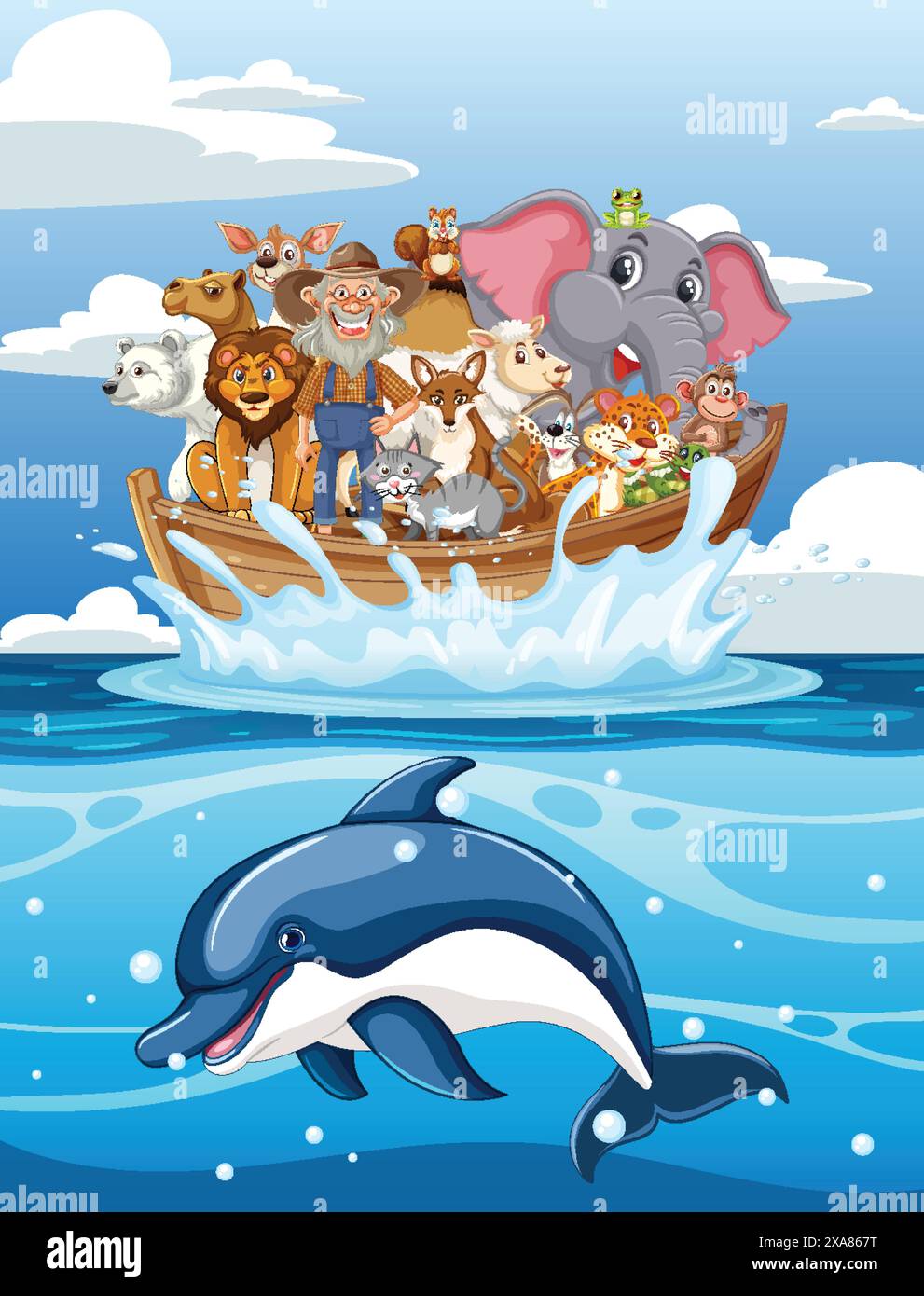 Animals on a boat with a dolphin Stock Vector Image & Art - Alamy
