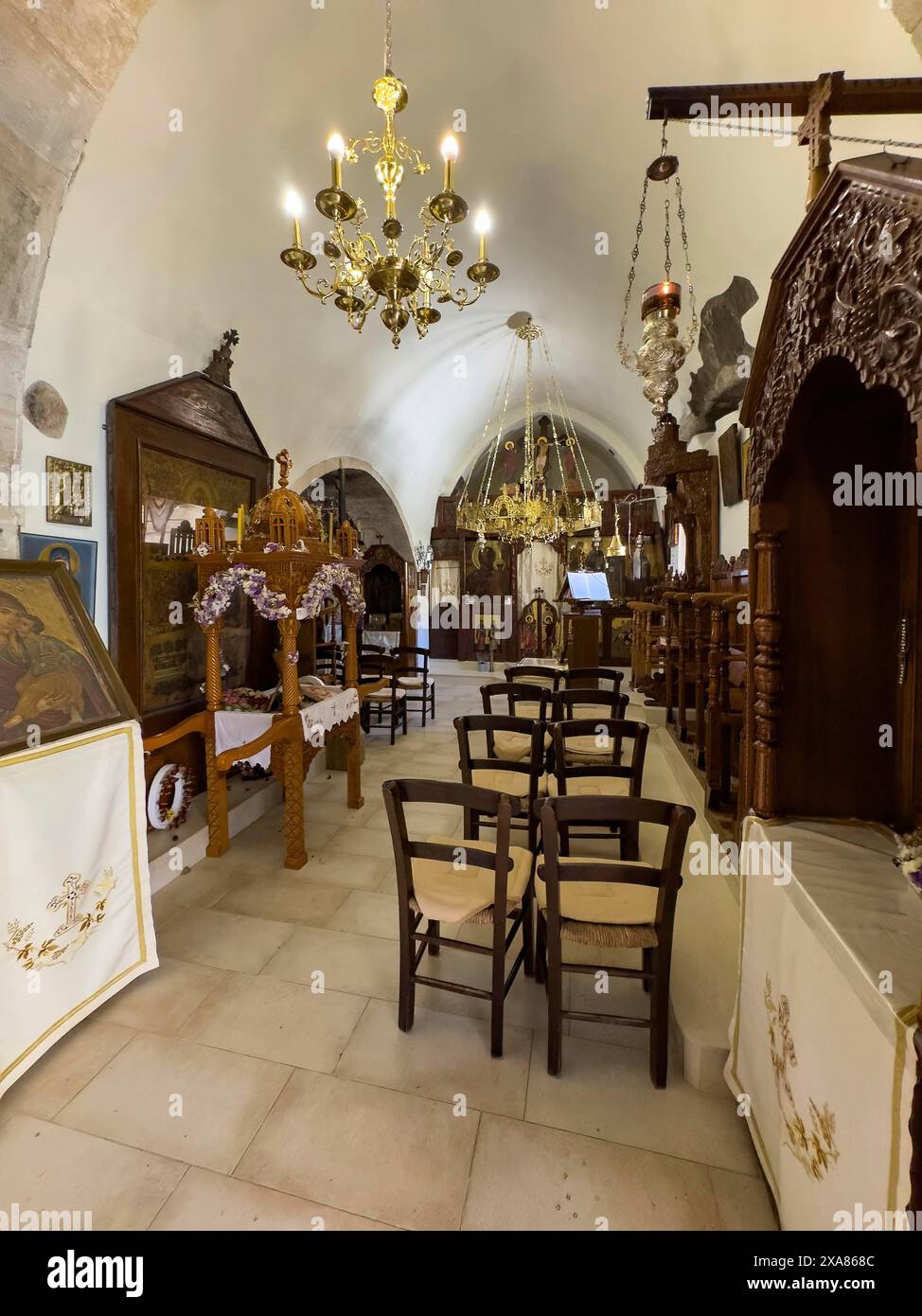 View into the right nave of the two-aisled monastery church dedicated to the Assumption of the ...