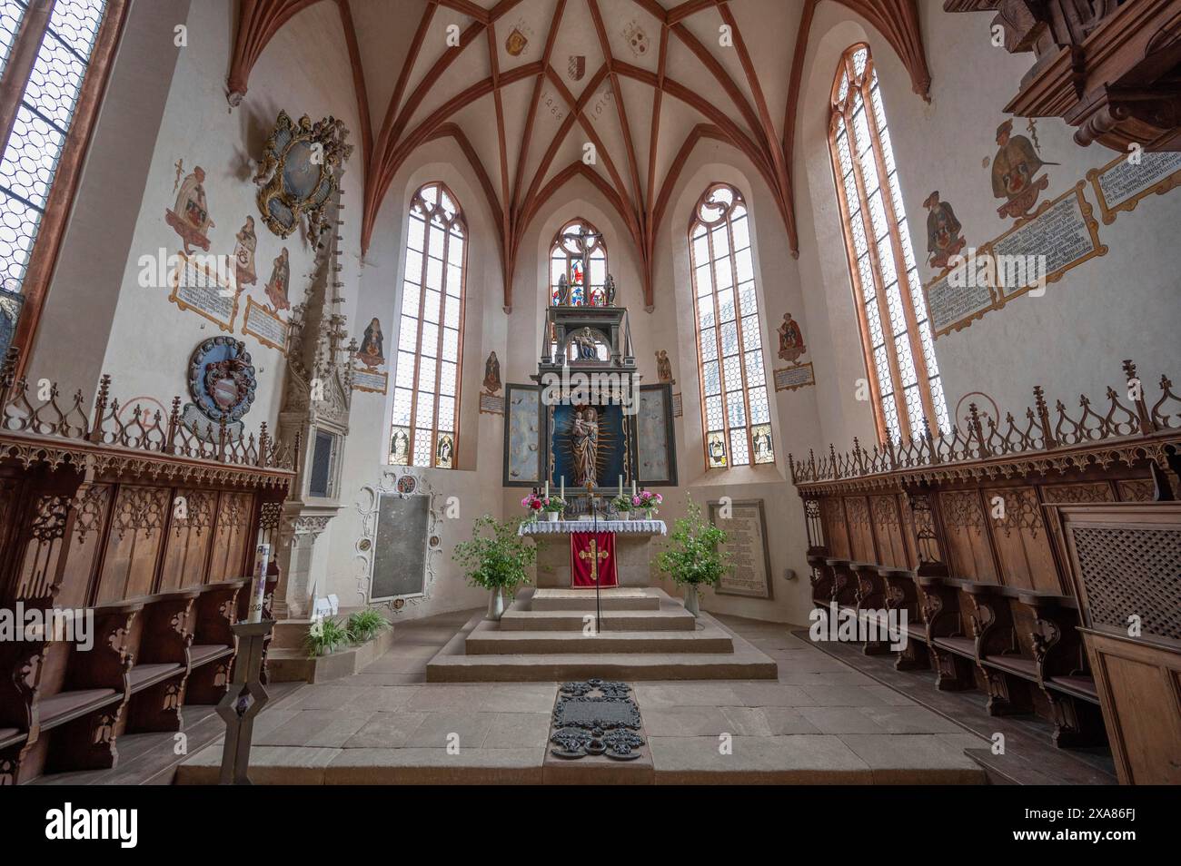 Church interior with Renaissance high altar from 1611 with the crescent ...