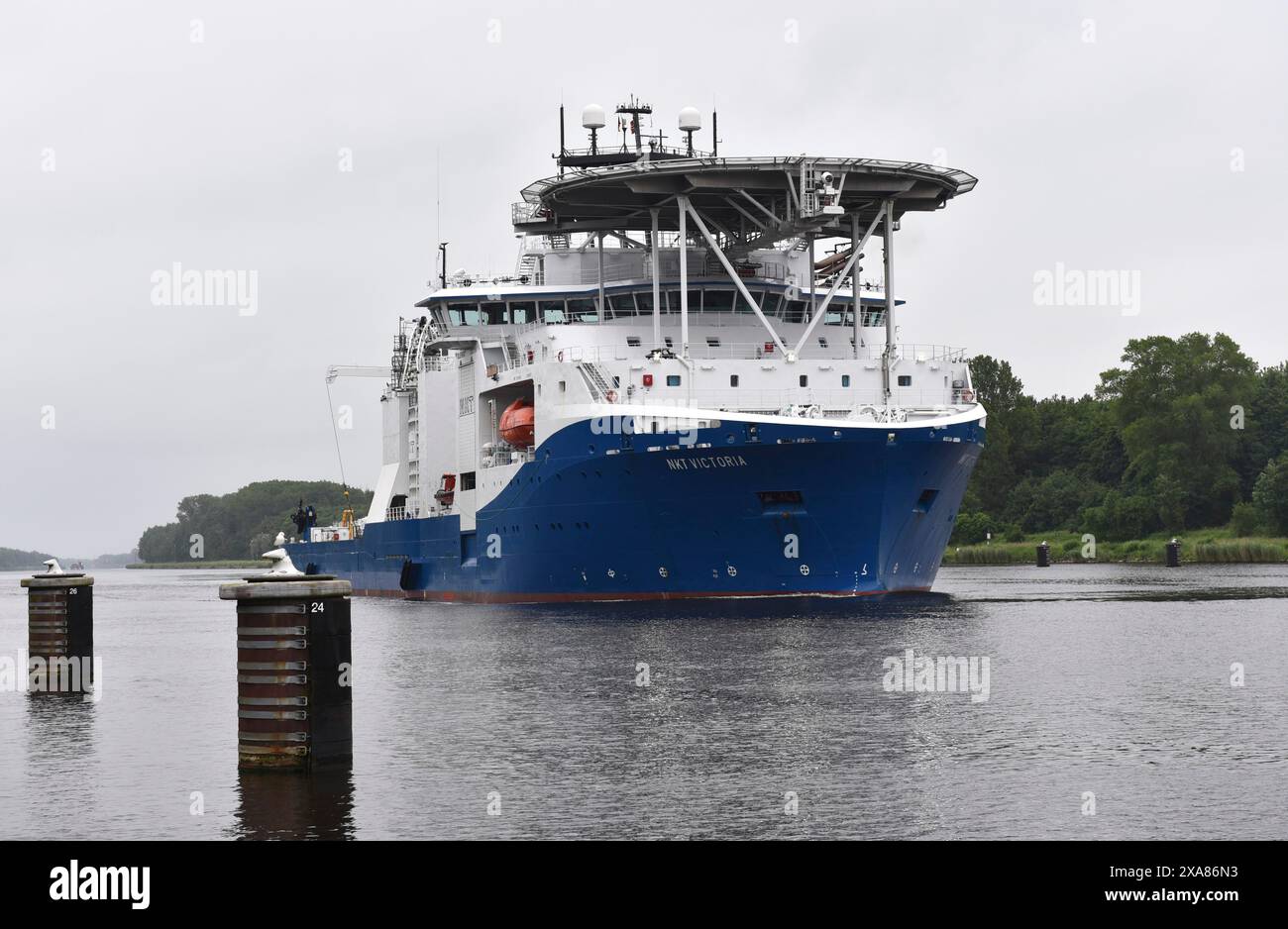 Ship, special ship, cable-laying ship NKT Victoria travelling through ...