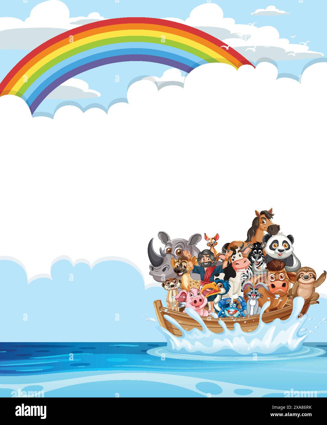 Animals sailing under a rainbow in the ocean Stock Vector Image & Art ...