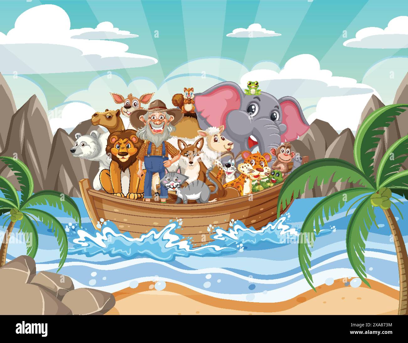 Various animals together on a wooden boat Stock Vector Image & Art - Alamy