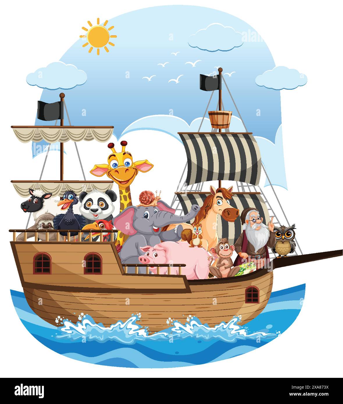 Various animals together on a wooden ship Stock Vector Image & Art - Alamy