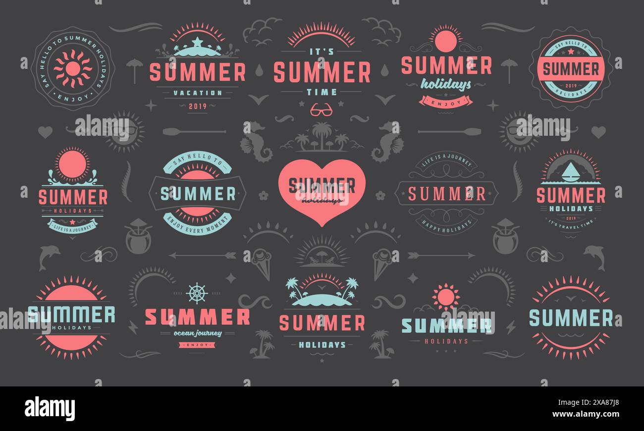 Summer labels and badges design set retro typography for posters ...
