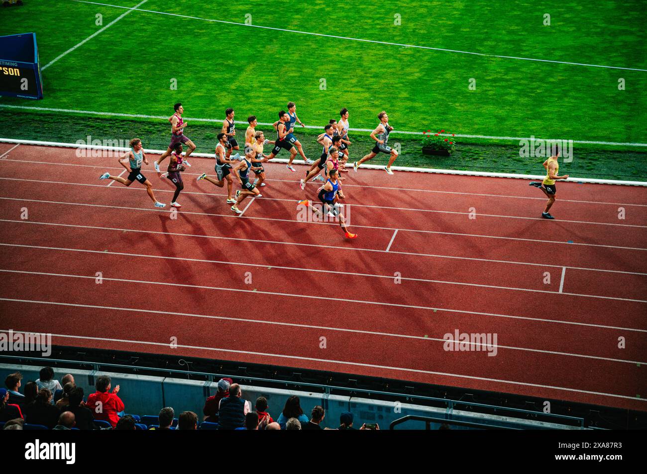 OSTRAVA, CZECHIA, MAY 28, 2024: Pack of elite middle distance runners ...