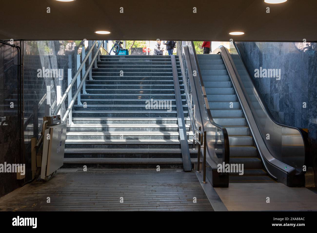 Subway or underpass in central Belgrade. Stairs, escalator and a ...