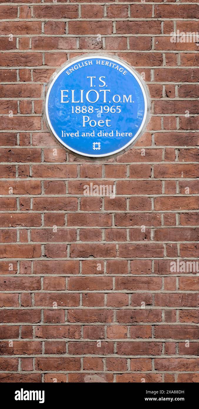 T S Elliot (1888-1965), writer and poet, lived and died at Kensington ...