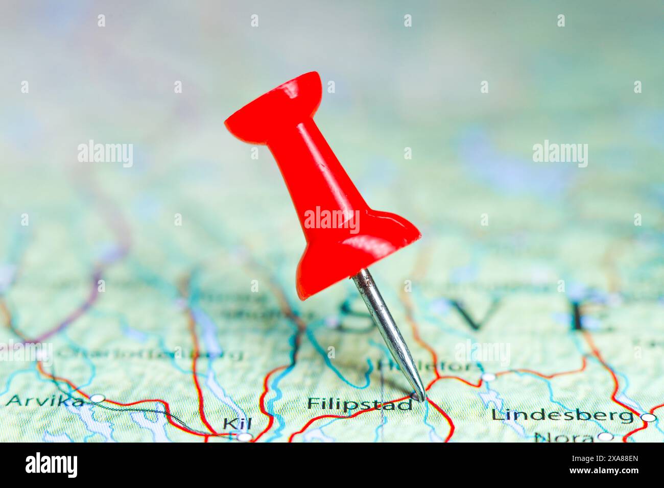 Filipstad, Sweden pin on map Stock Photo - Alamy