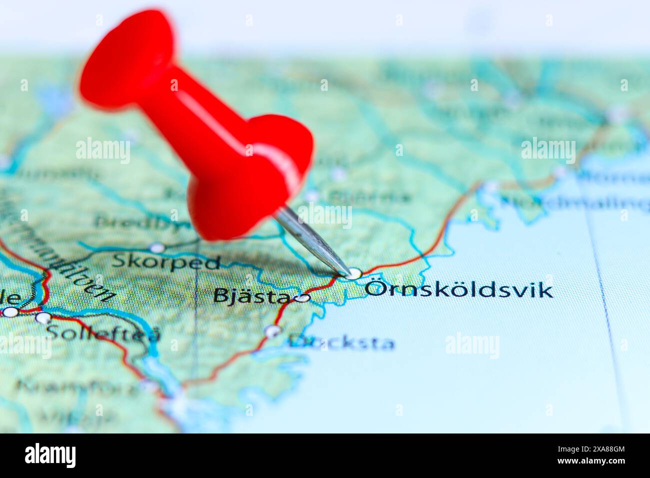 Ornskoldsvik, Sweden pin on map Stock Photo - Alamy