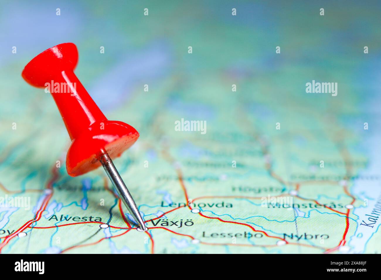 Vaxjo, Sweden pin on map Stock Photo - Alamy